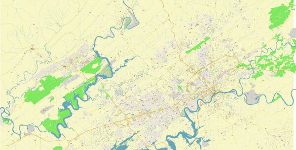 Knoxville + Oak Ridge Tennessee US Map Vector Exact High Detailed City ...