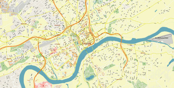 Knoxville + Oak Ridge Tennessee US Map Vector Exact High Detailed City ...