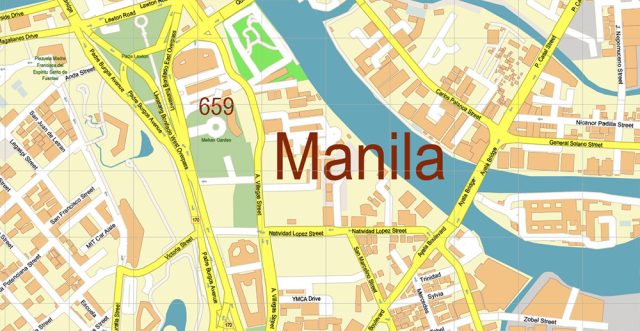 Manila Philippines Map Vector Exact High Detailed City Plan editable ...