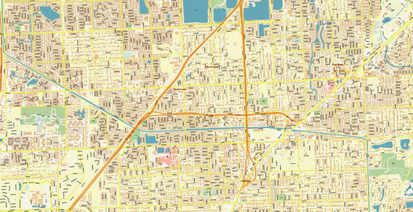 Miami Florida US Map Vector Exact High Detailed City Plan editable Adobe Illustrator Street Map ...