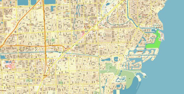 Miami Florida US Map Vector Exact High Detailed City Plan editable ...