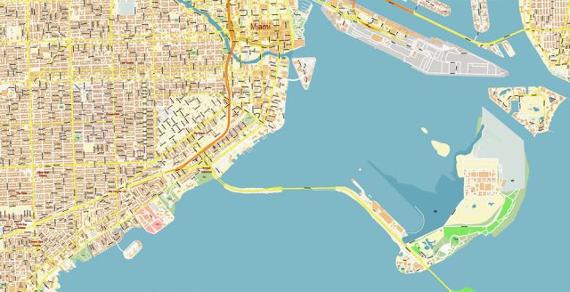 Miami Florida US Map Vector Exact High Detailed City Plan editable ...