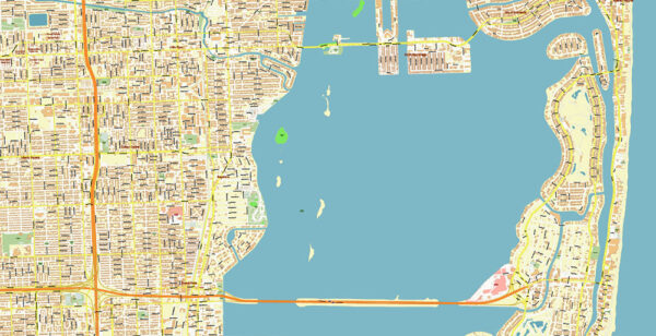 Miami Florida US Map Vector Exact High Detailed City Plan editable ...