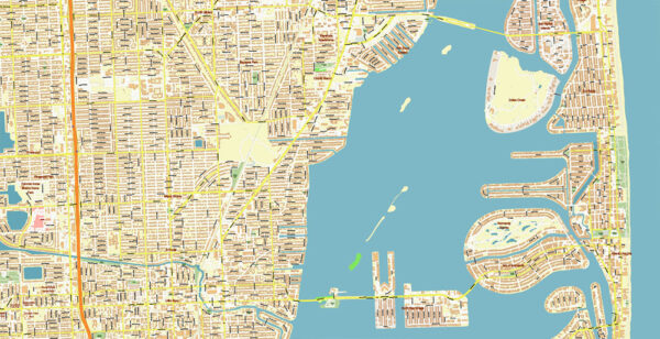 Miami Florida US Map Vector Exact High Detailed City Plan editable ...