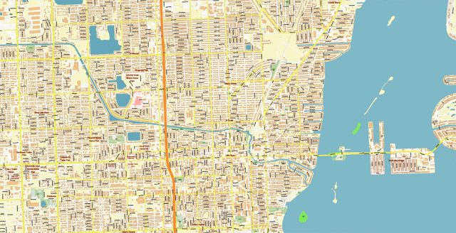Miami Florida US Map Vector Exact High Detailed City Plan editable ...