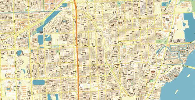 Miami Florida US Map Vector Exact High Detailed City Plan editable ...