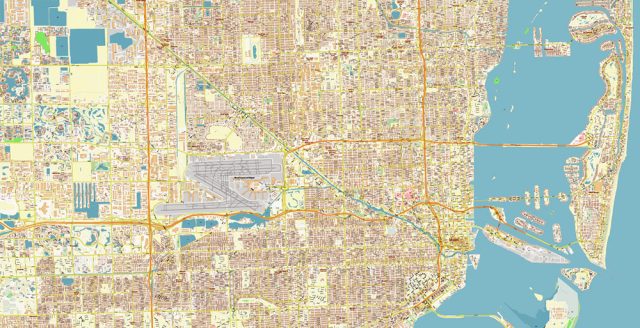 Miami Florida US Map Vector Exact High Detailed City Plan editable ...