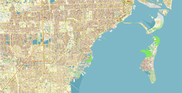 Miami Florida US Map Vector Exact High Detailed City Plan editable ...