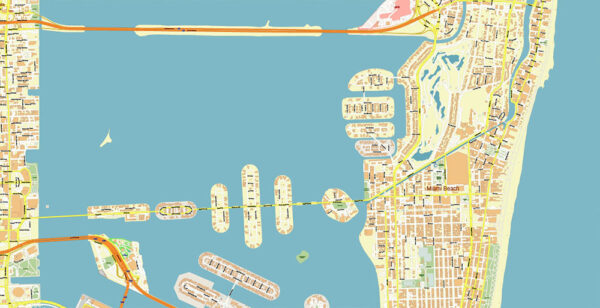 Miami Florida US Map Vector Exact High Detailed City Plan editable ...