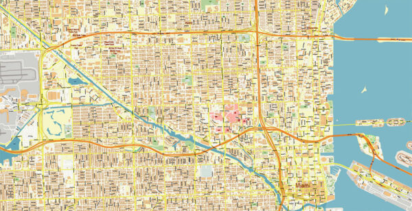 Miami Florida US Map Vector Exact High Detailed City Plan editable ...