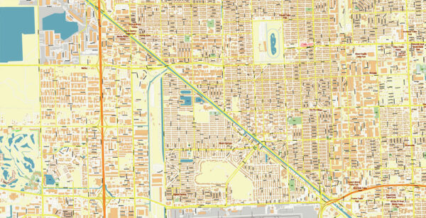 Miami Florida US Map Vector Exact High Detailed City Plan editable ...