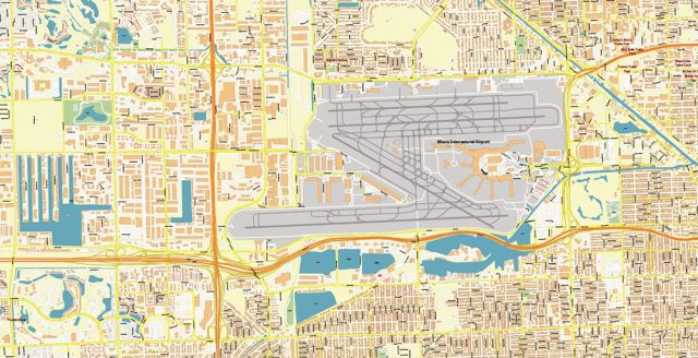 Miami Florida US Map Vector Exact High Detailed City Plan editable ...
