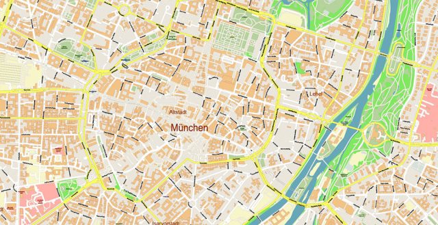 Munich Munchen Germany Map Vector Exact High Detailed City Plan ...