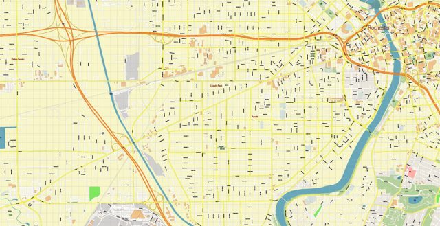 Rochester New York US PDF Vector Map: Exact High Detailed City Plan ...