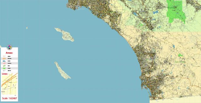 California Southern Part US PDF Vector Map: Exact High Detailed Region ...