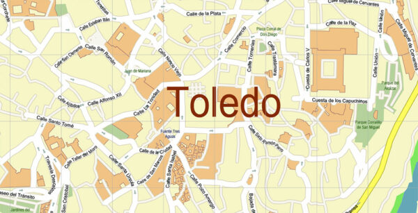 Toledo Spain City Vector Map PDF: Exact High Detailed Urban Plan ...