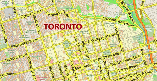Toronto Canada Map Vector City Plan Low Detailed (for small print size ...