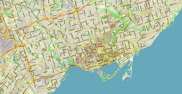 Toronto Canada Map Vector City Plan Low Detailed (for small print size ...