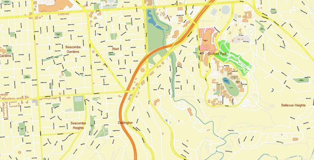 Adelaide Australia City Vector Map Exact High Detailed Urban Plan ...