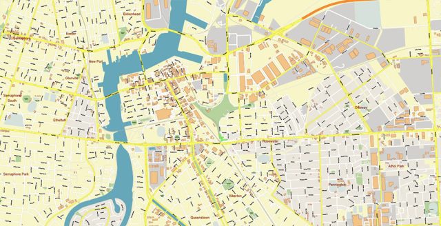 Adelaide Australia City Vector Map PDF: Exact High Detailed Urban Plan ...