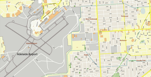 Adelaide Australia City Vector Map PDF: Exact High Detailed Urban Plan ...