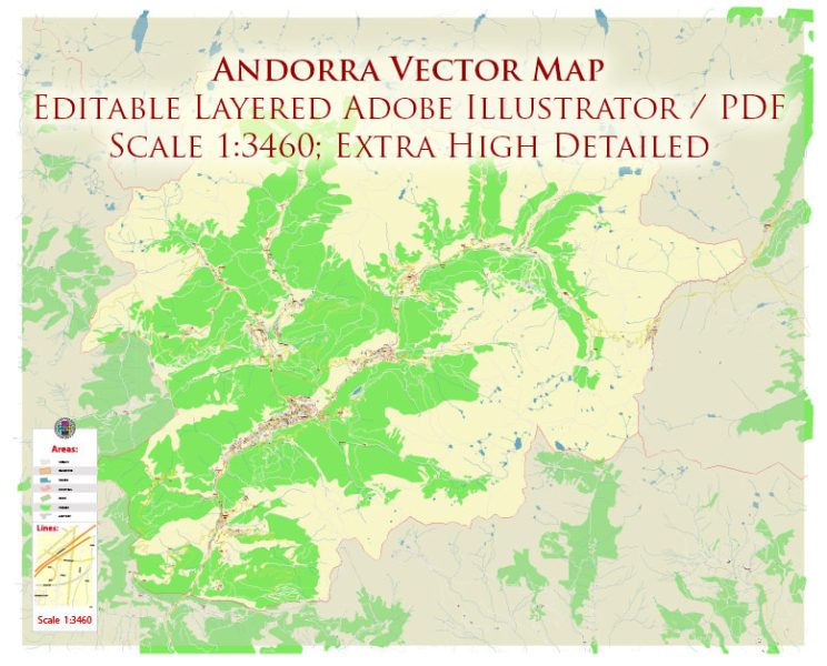 Andorra Full Country PDF City Vector Map Exact High Detailed Urban Plan ...