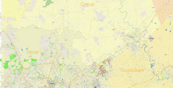 Comal County Texas US New Braunfels PDF Vector Map: Accurate Roads Plan ...
