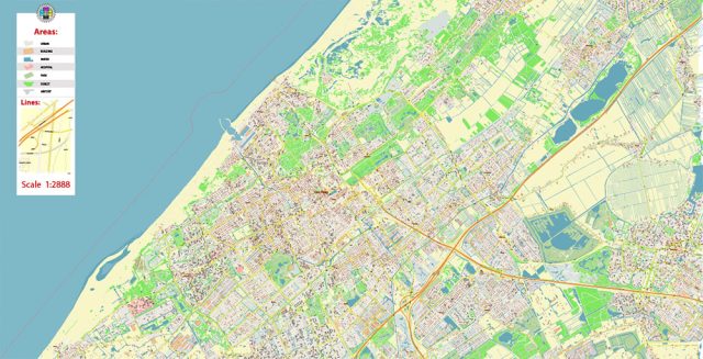 Den Haag (The Hague) + Delft Netherlands PDF City Vector Map Exact High ...