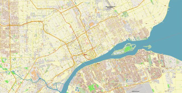 Detroit Michigan US City Vector PDF Map Exact High Detailed Urban Plan ...
