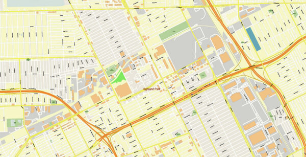 Detroit Michigan US City Vector PDF Map Exact High Detailed Urban Plan ...