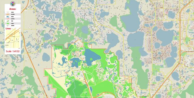Walt Disney World Orlando Florida US City Vector Map Exact High ...