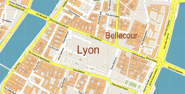 Lyon France City Vector Map Exact High Detailed editable Adobe ...
