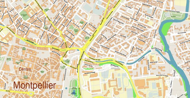 Montpellier France City Vector Map Exact High Detailed Urban Plan ...