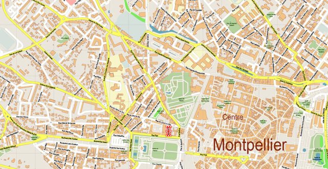 Montpellier France City Vector Map Exact High Detailed Urban Plan ...