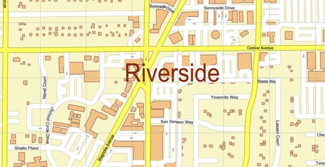 Riverside + San Bernardino California US City Vector Map PDF: Exact ...