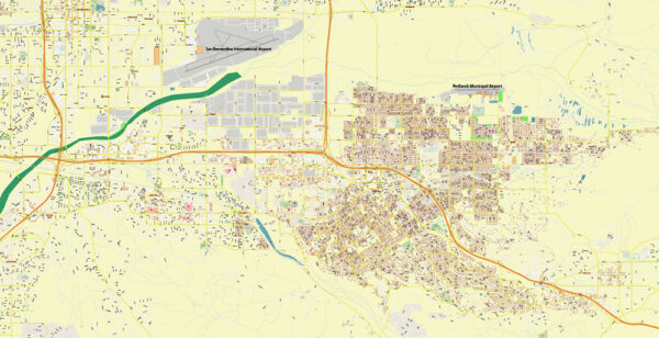Riverside + San Bernardino California US City Vector Map Exact High ...
