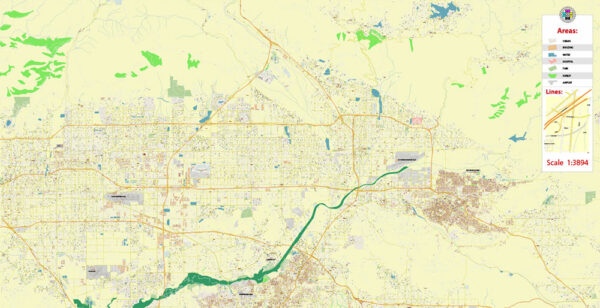 Riverside + San Bernardino California US City Vector Map Exact High ...