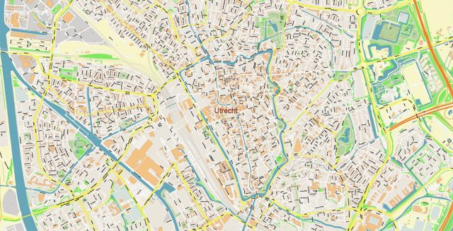 Utrecht Netherlands PDF City Vector Map Exact High Detailed editable ...