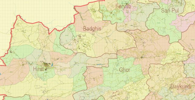 Afghanistan Full PDF Map Vector Exact High Detailed: All Roads All ...