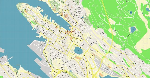 Bergen Norway PDF City Vector Map Exact High Detailed editable Adobe ...