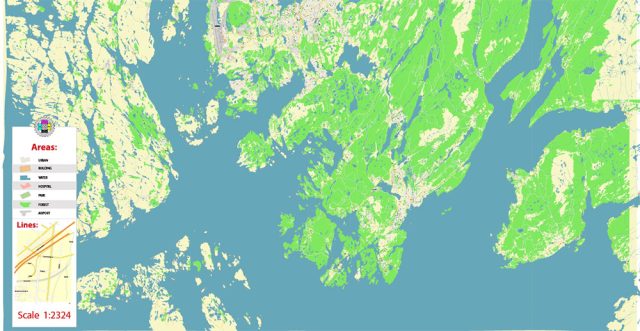 Bergen Norway PDF City Vector Map Exact High Detailed editable Adobe ...