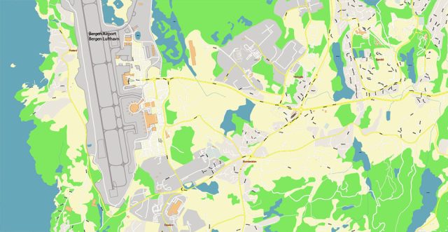 Bergen Norway PDF City Vector Map Exact High Detailed editable Adobe ...