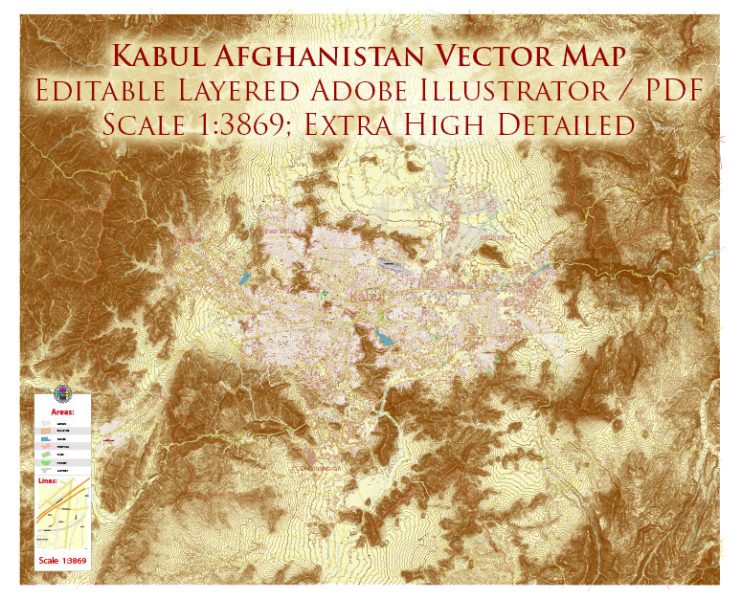 Kabul Afghanistan PDF City Vector Map Exact High Detailed editable ...