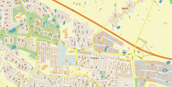 Malmo / Malmö Sweden City Vector Map Exact High Detailed editable Adobe ...