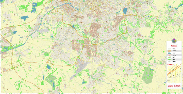 Manchester UK City Vector PDF Map Exact High Detailed editable Adobe ...