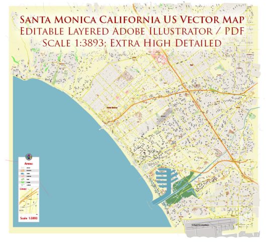 Santa Monica California US City Vector Map Exact High Detailed editable ...