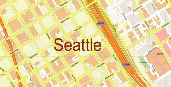 Seattle + Bellevue Washington US City Vector Map Exact High Detailed ...