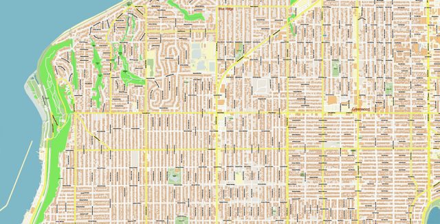 Seattle + Bellevue Washington US City Vector Map Exact High Detailed ...