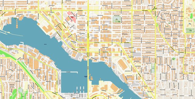 Seattle + Bellevue Washington US City Vector Map Exact High Detailed ...