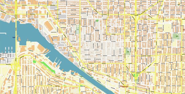 Seattle + Bellevue Washington US City Vector Map Exact High Detailed ...